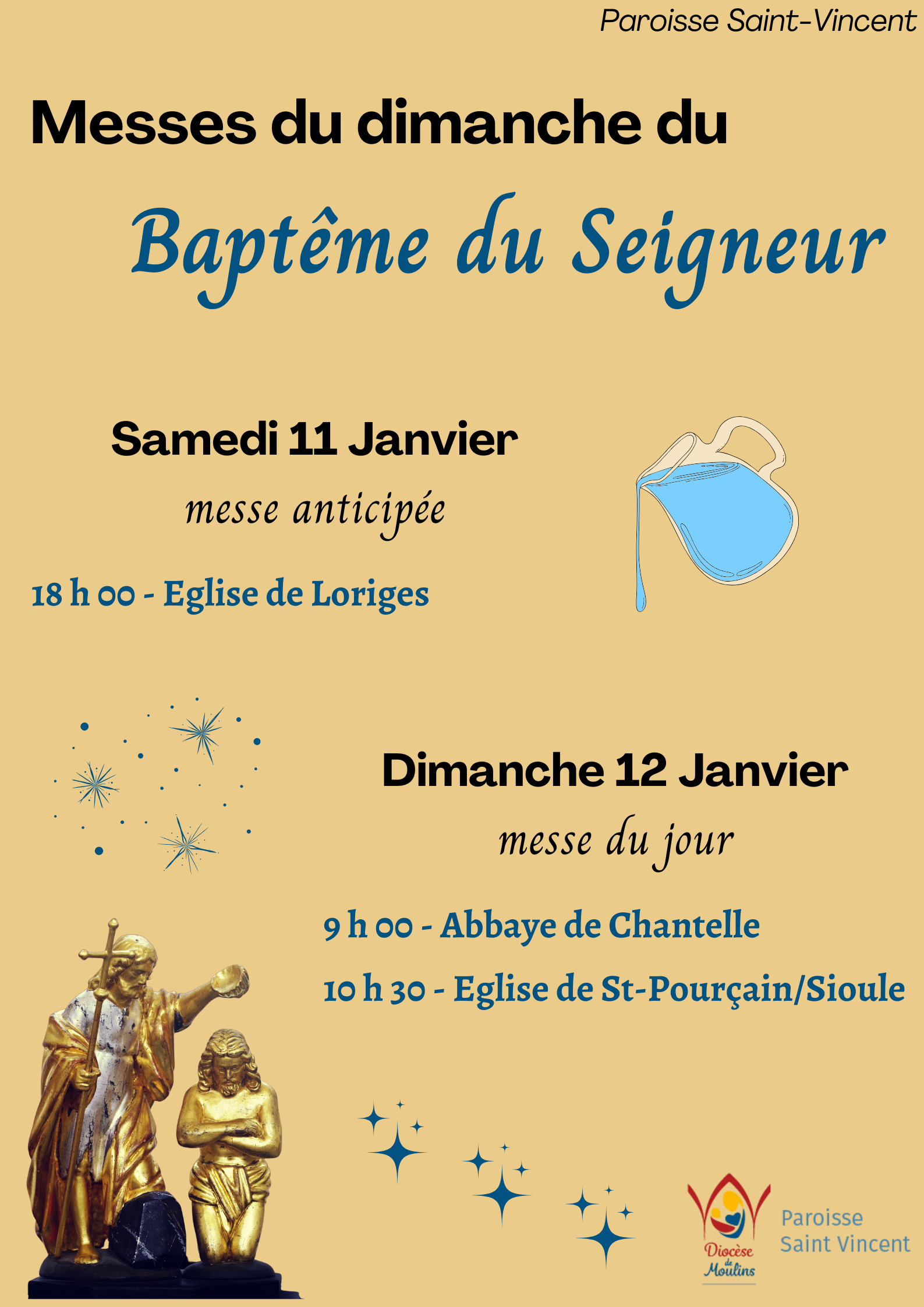 MESSES BAPTEME DU SEIGNEUR - 11 & 12 JANVIER 2025 - Paroisse Saint-Vincent - Diocèse de Moulins